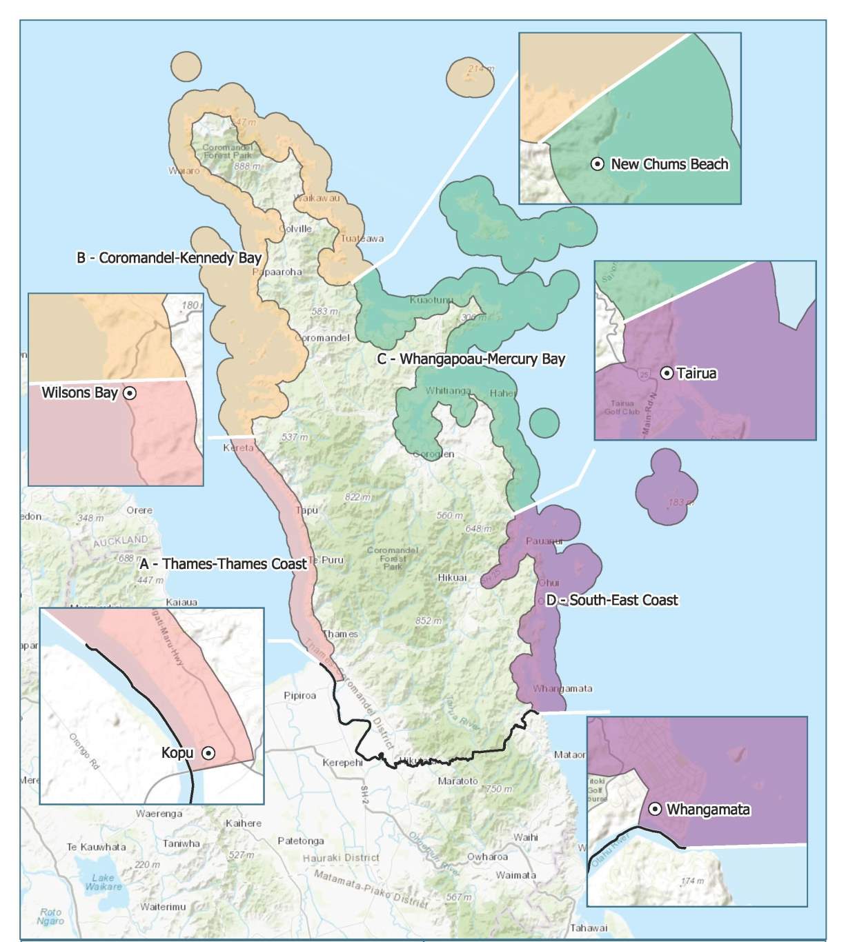 Study area and coastal assets | Thames-Coromandel Coastal Adaptation Pathways iReport